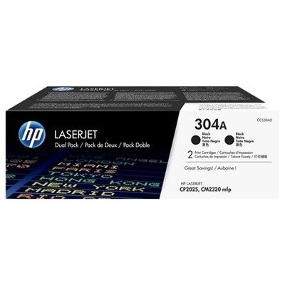 Hp 304A - Pack x 2 Tóner original CC530AD, 304A - Negro
